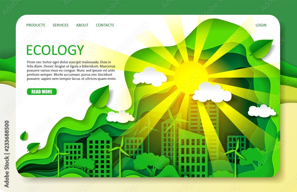Vector paper cut ecology landing page website template Stock Vector ...