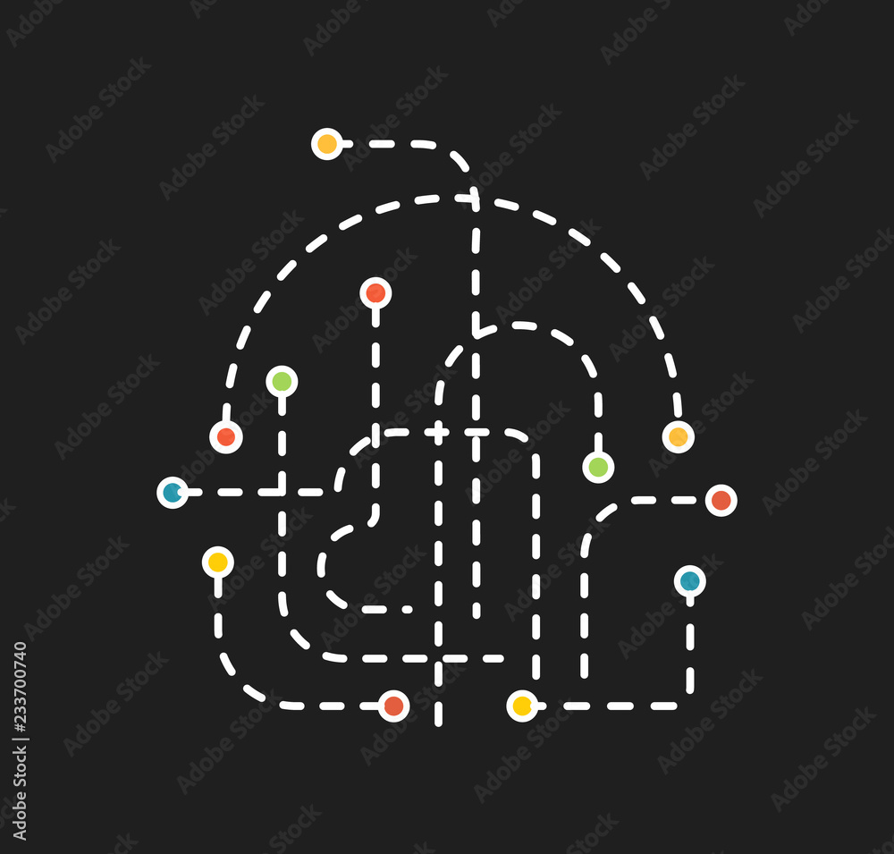 White dash roads route collection with colored station points , city ...