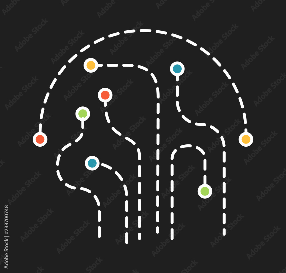 White dash roads route collection with colored station points , city ...