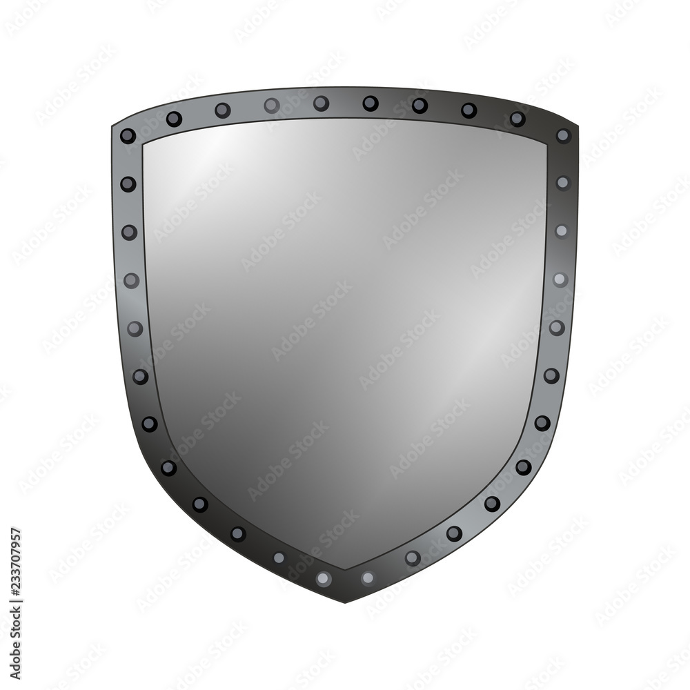 Silver shield shape icon. 3D gray emblem sign isolated on white ...
