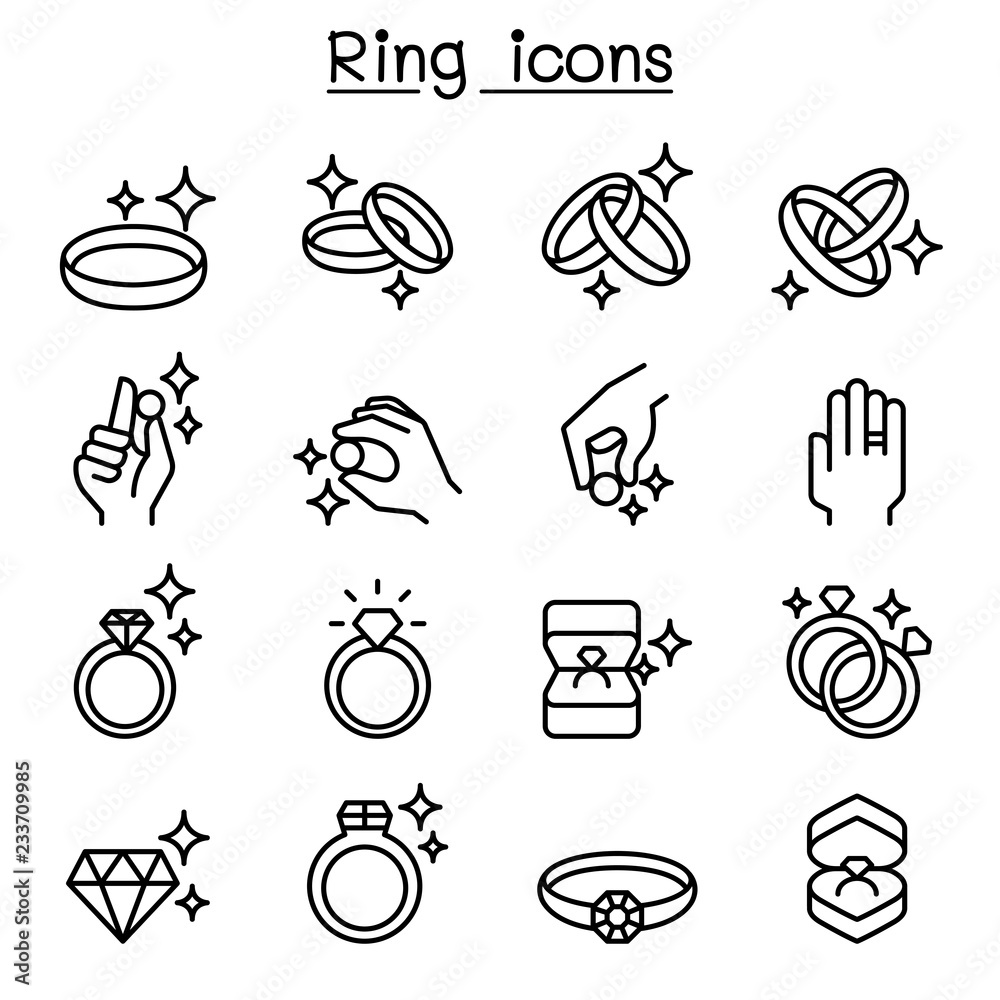 Ring icon set in thin line style Stock Vector | Adobe Stock