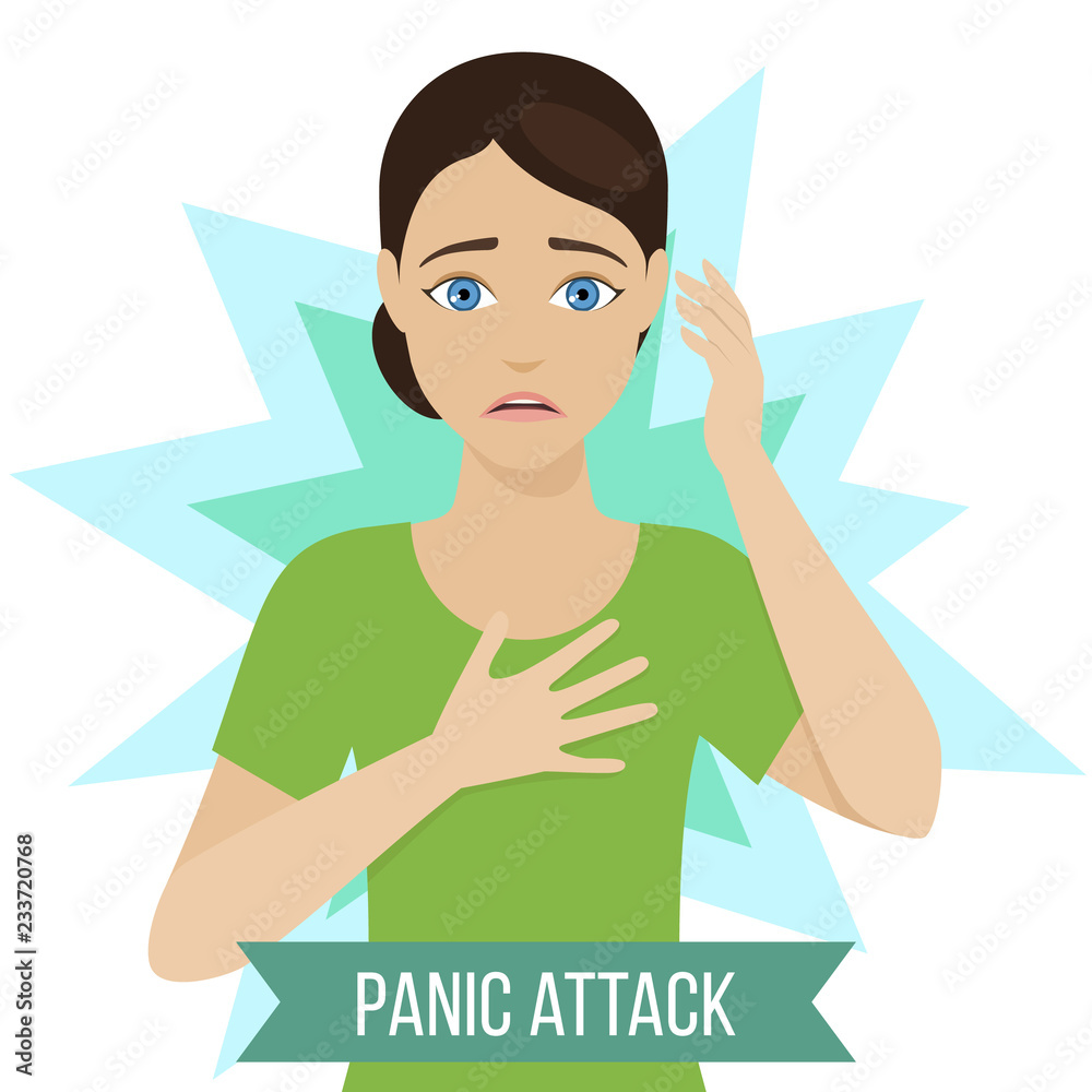 Girl suffers from panic attacks or panic disorder. Medicine infographic ...