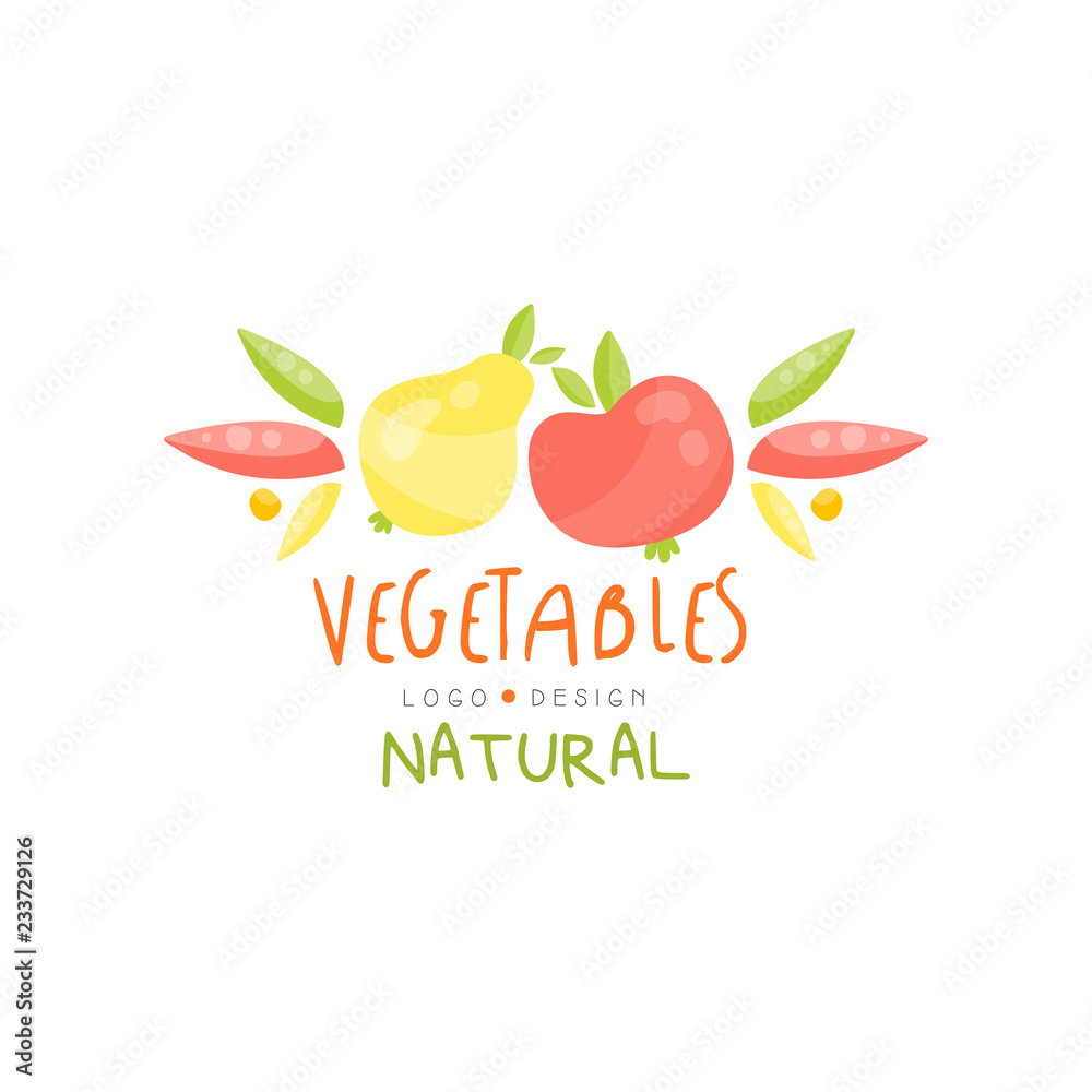 Natural vegetables logo design, healthy kids menu colorful creative ...