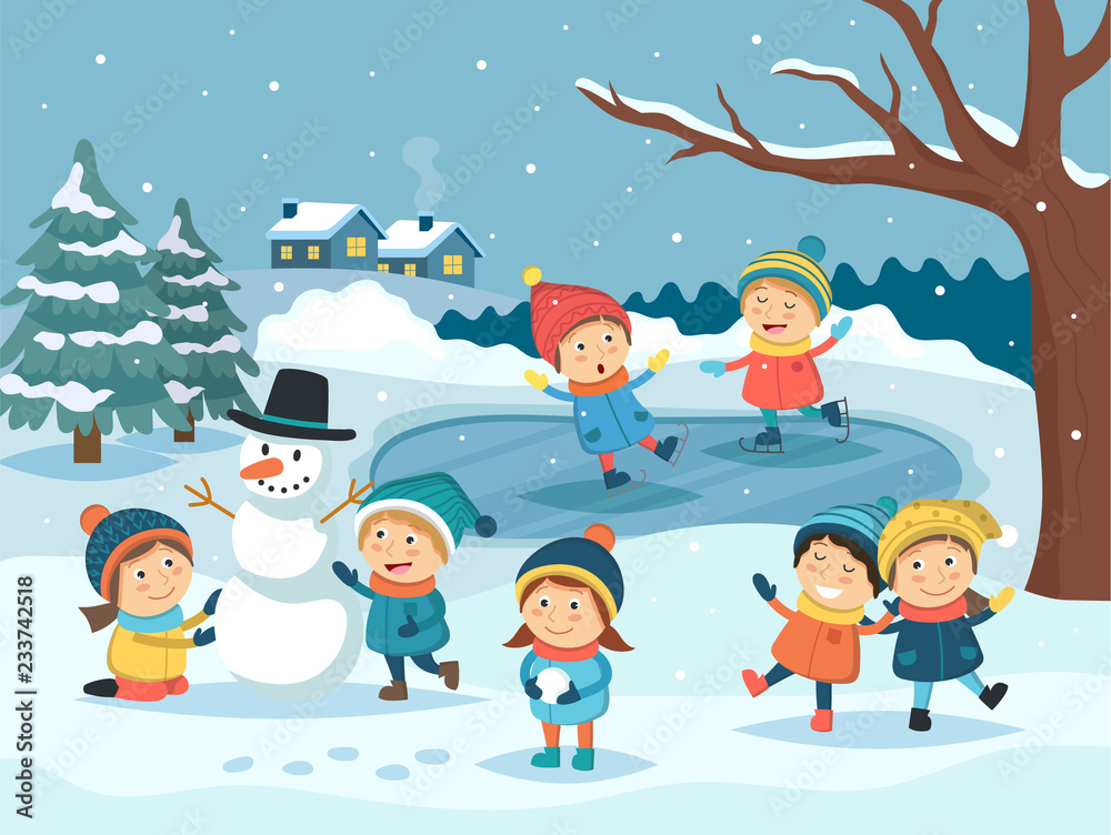 Children In Winter Clipart