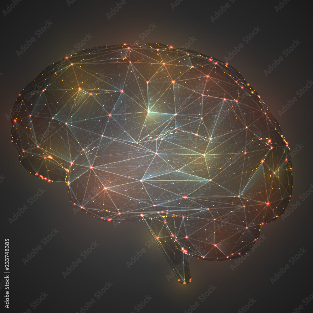 three-dimensional vector cyber brain. neural network mega-data processing, template interface ...