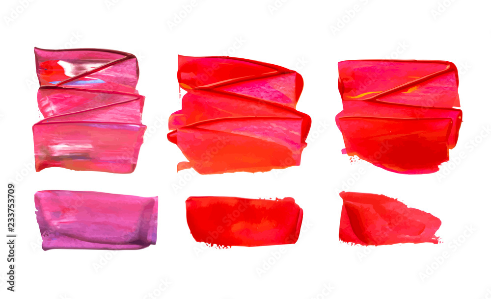 Vector pink paint smear stroke stain set. Abstract pink glittering ...
