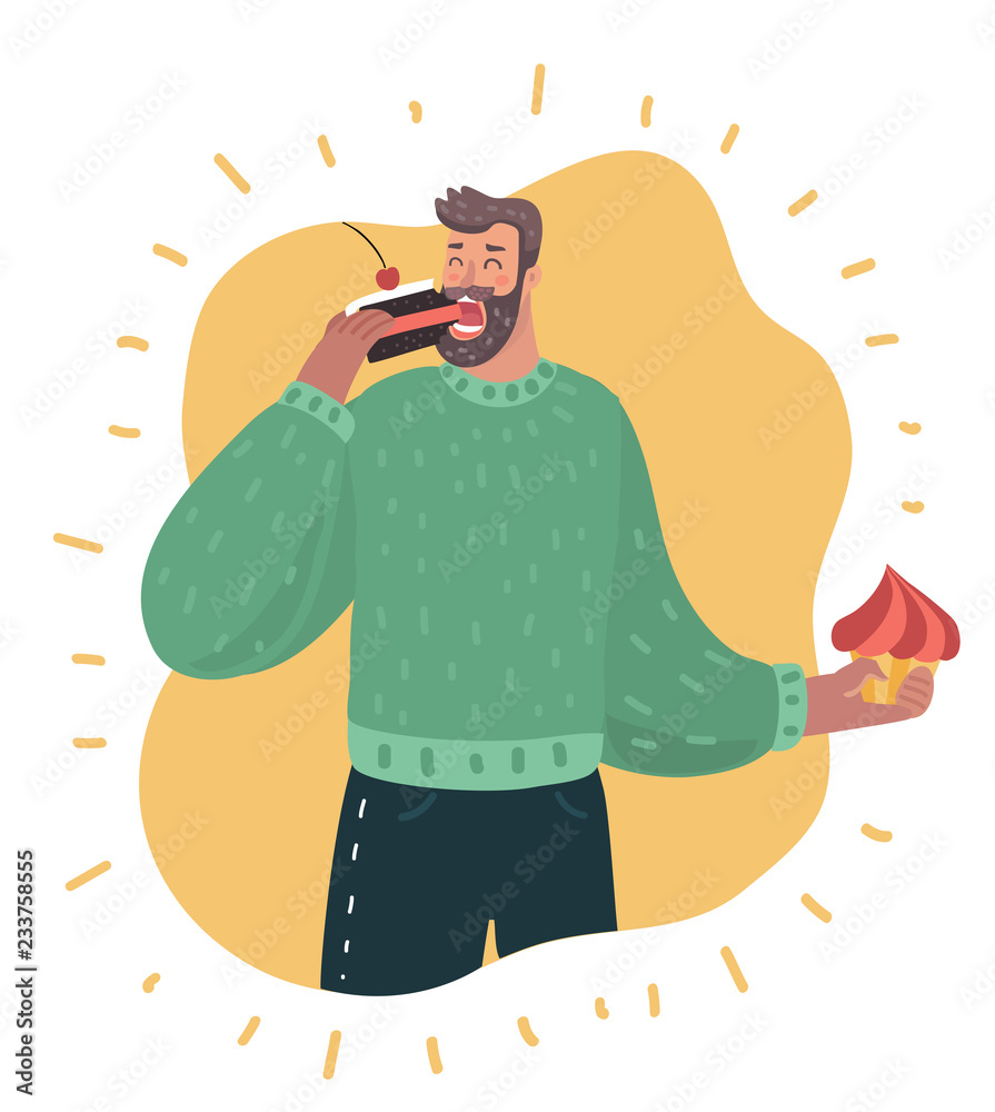 Cartoon fat man with a cake. Stock Vector | Adobe Stock