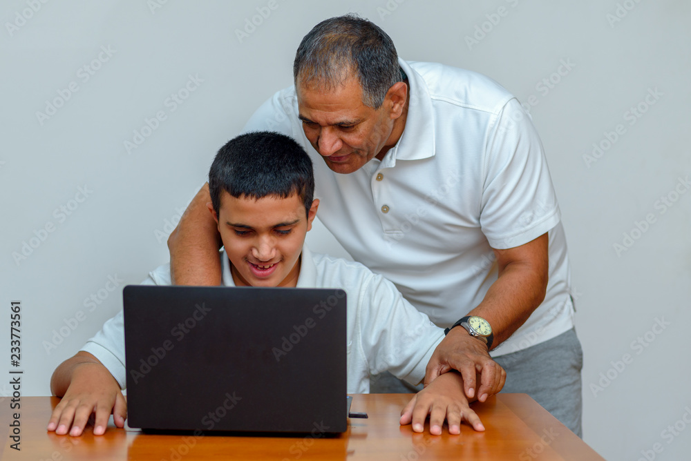 People using new, exciting technology eLearning technology. Senior ...