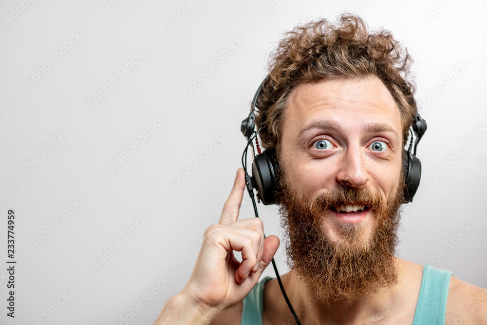 Emotional Surprised Bearded Man Looks With Bated Breath And Shocked