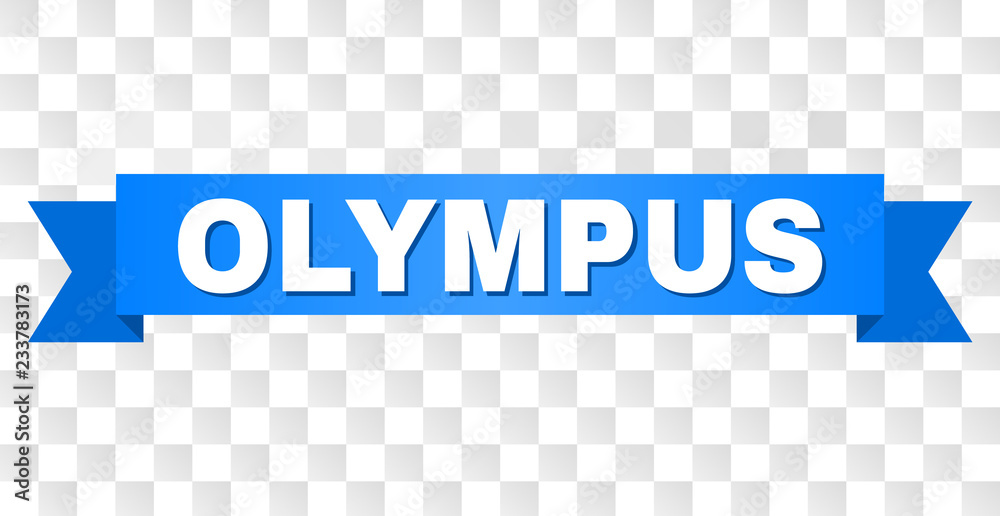 OLYMPUS text on a ribbon. Designed with white caption and blue stripe ...