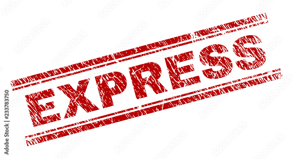 EXPRESS seal print with grunge effect. Red vector rubber print of ...