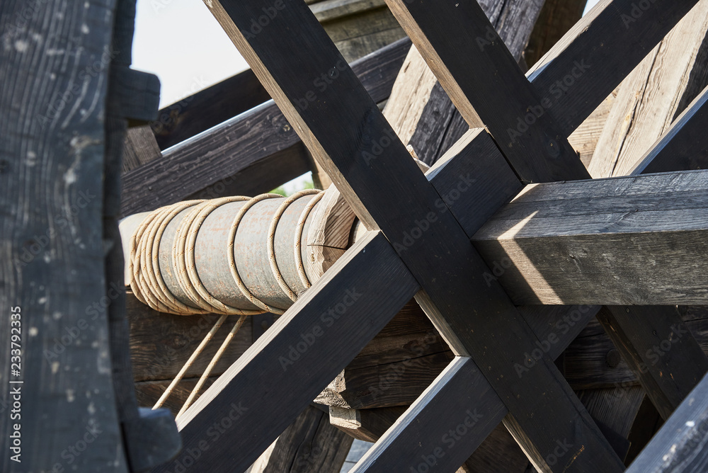 Rope tensioning mechanism for loading the catapult Stock Photo | Adobe ...
