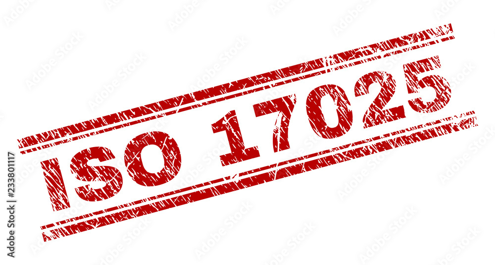 ISO 17025 seal imprint with grunge texture. Red vector rubber print of ...
