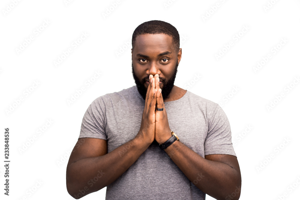 Christian man prays for his family and friends, he believes in God and ...