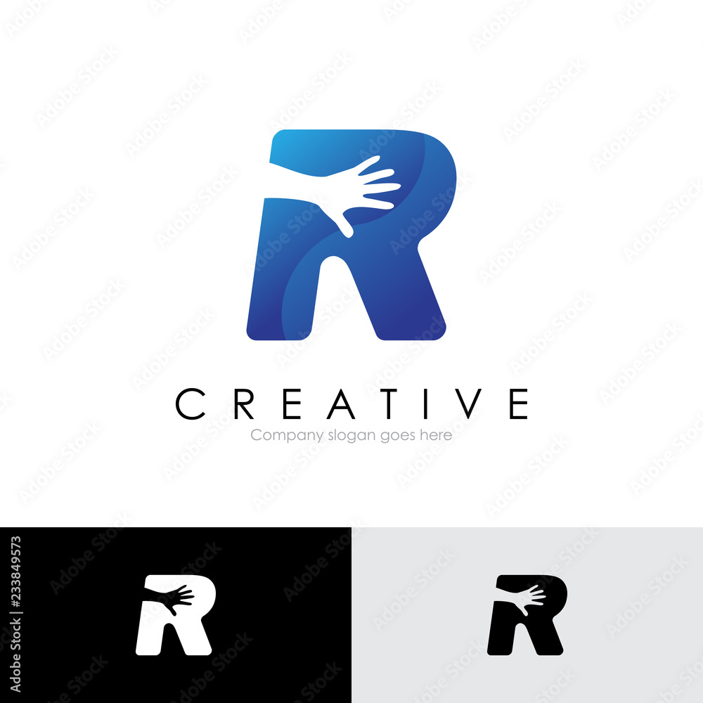 Modern letter R Logo design with hand in negative space. Works in black ...