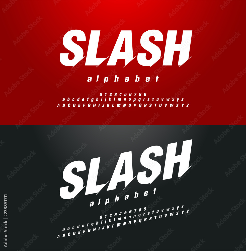 Modern abstract font alphabet numbers italic set. Technology and sport ...