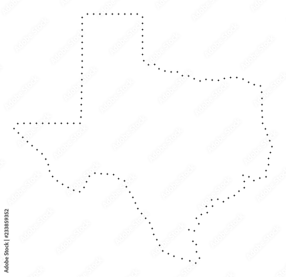 Vector stroke dot Texas State map in black color, small border points ...