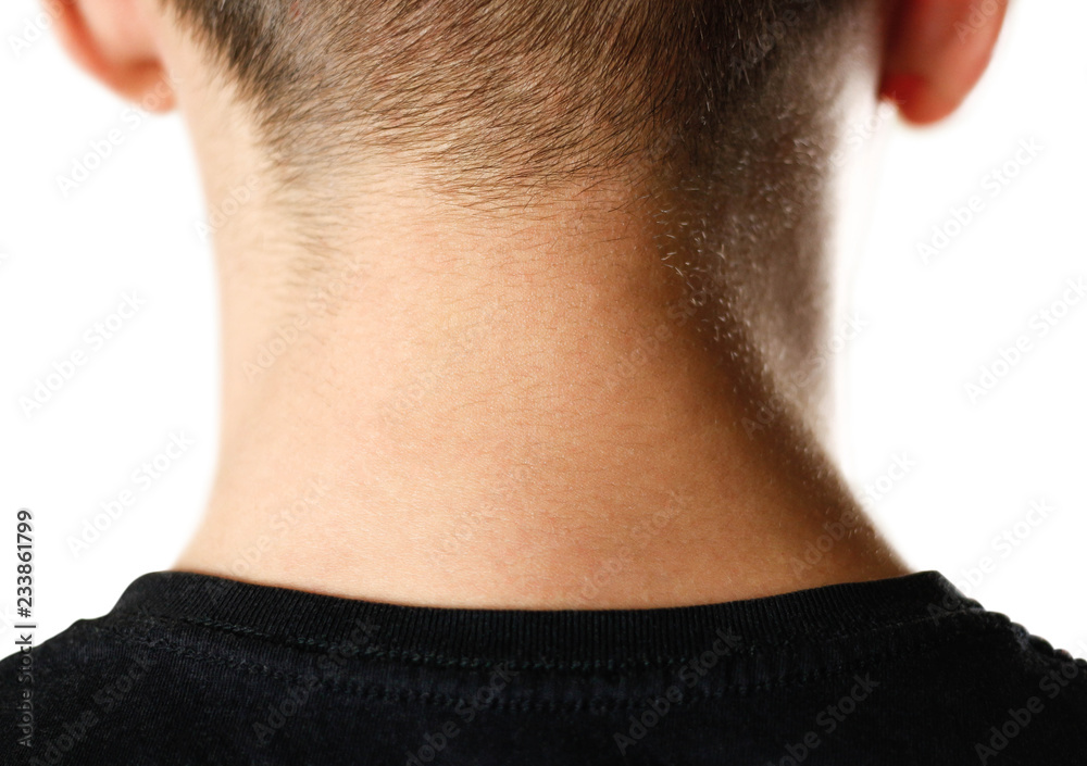 The man's neck from behind. Nape. Close up. Isolated on white ...