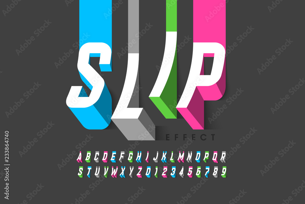Slipping effect font, alphabet letters and numbers Stock Vector | Adobe ...
