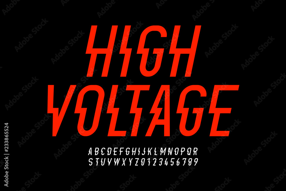 Vetor de Danger! Hight voltage style modern font design, alphabet ...