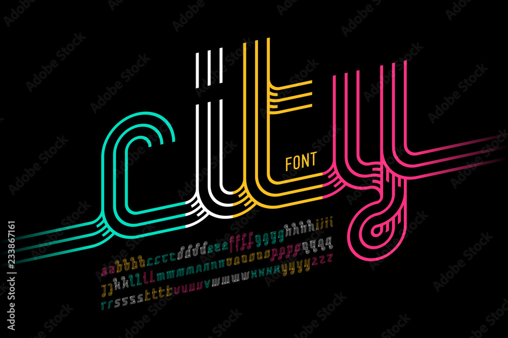 Continuous line font, colorful outline alphabet Stock Vector | Adobe Stock