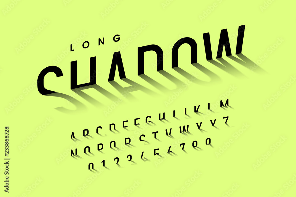 Long shadow style font, alphabet letters and numbers Stock Vector ...