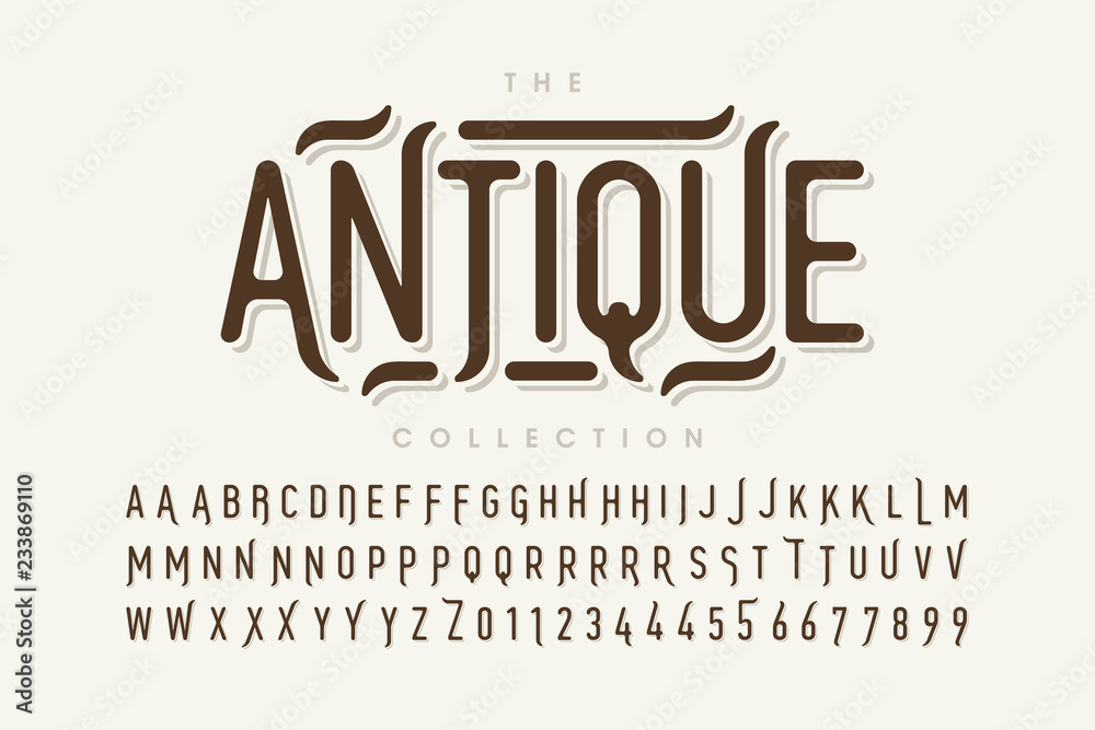 Antique style font design, vintage alphabet letters and numbers Stock ...