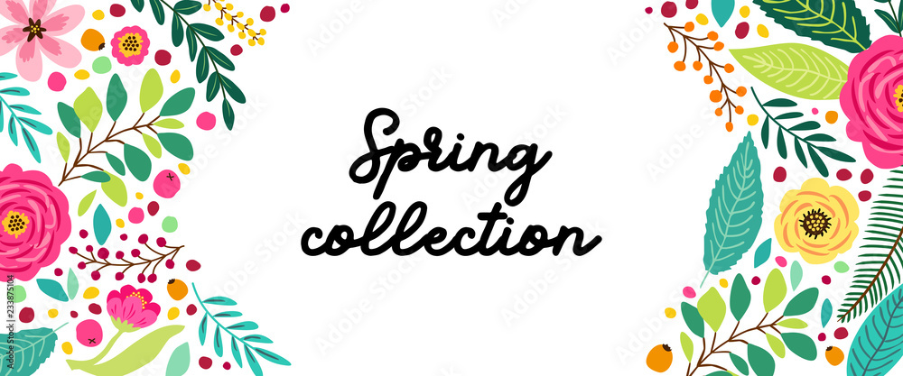 Cute Spring Flowers horizontal banner Stock Vector | Adobe Stock