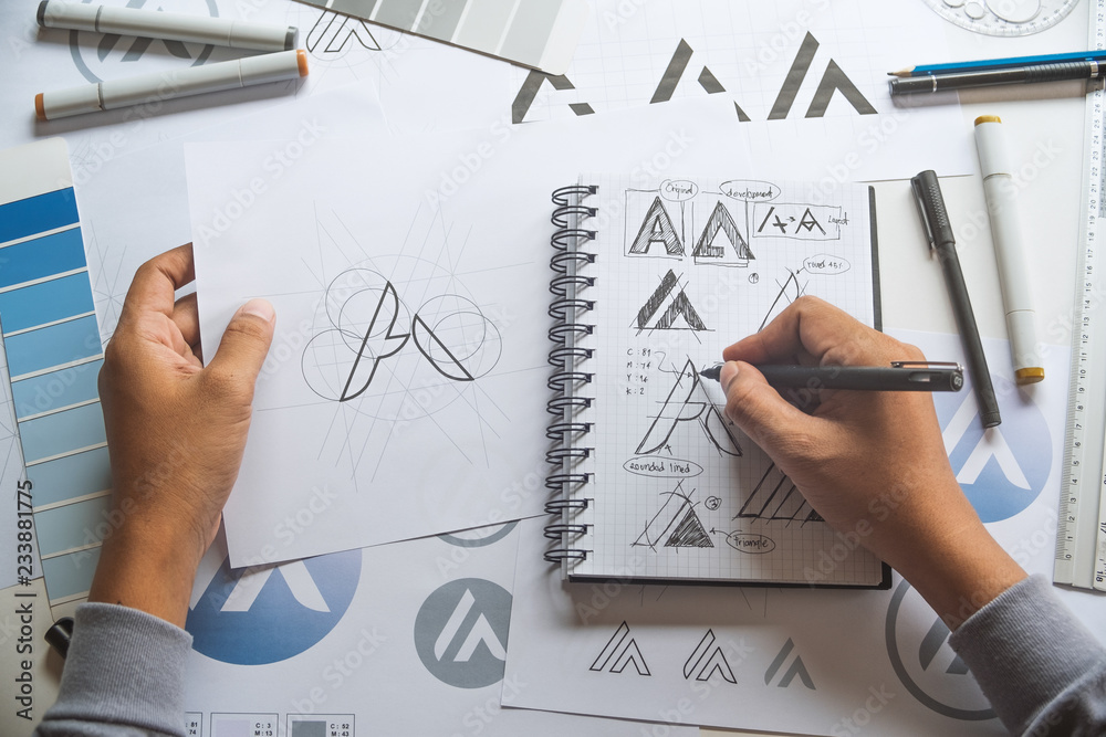 Graphic designer development process drawing sketch design creative ...