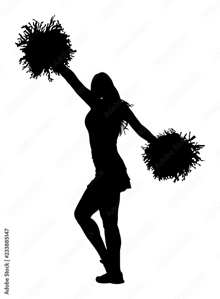 Cheerleader dancer figure vector silhouette illustration isolated. Cheer leading girl sport ...