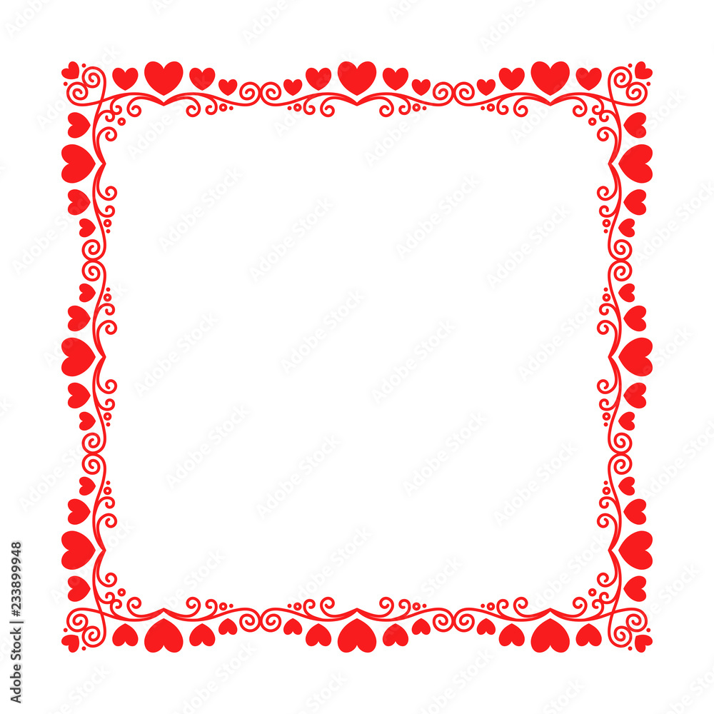 Vector square frame with a luxury pattern of hearts, flourishes and ...