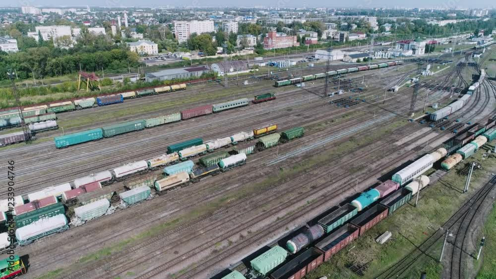 Logistics concept. many ways, freight trains re sorting. industrial ...