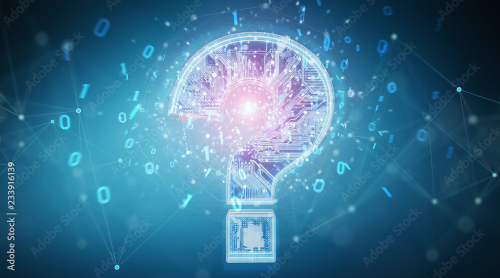 Blue digital question marks background 3D rendering Stock Illustration ...