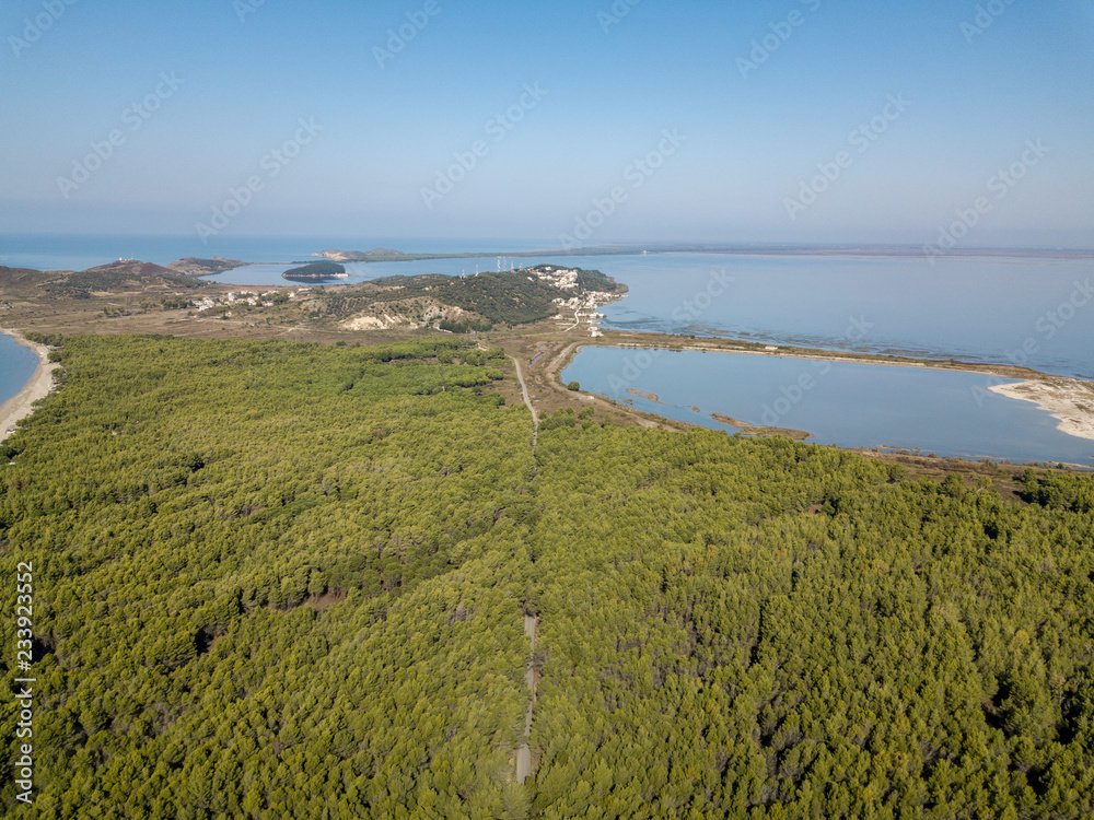 Aerial shot of Narta Lagoon in Zvernec, Vlora / Vlore, Albania ...