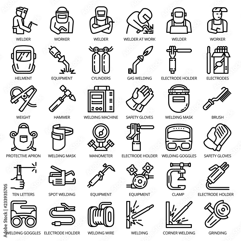 Welder Equipment Icon Set Outline Set Of Welder Equipment Vector Icons