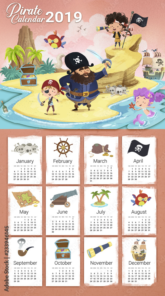 Calendario 2019 de piratas Stock Illustration | Adobe Stock