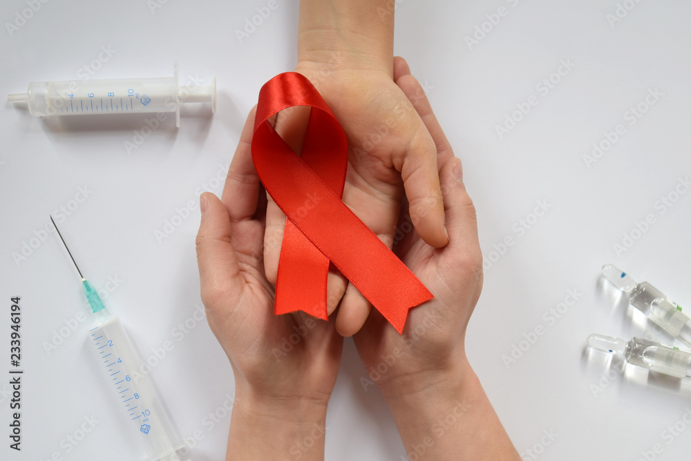 Patient support with diagnosis of HIV AIDS. Womens hands holding hand ...