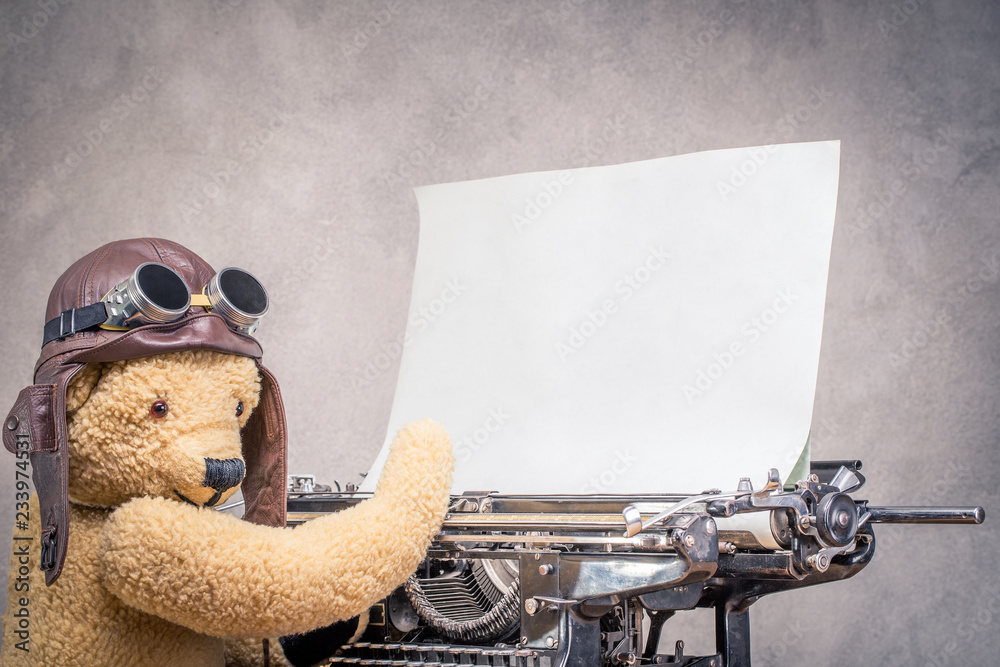 Retro Teddy Bear toy with leather aviator's helmet hat and goggles ...