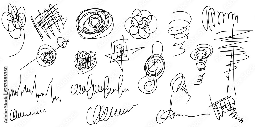 Big set of hand drawn scribble shapes. Collection of abstract objects ...