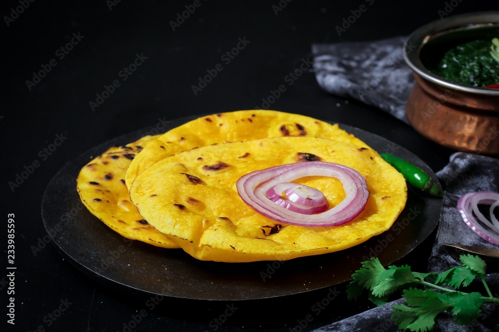 Sarson ka saag and Makki ki roti /Indian corn bread with mustard leaves ...