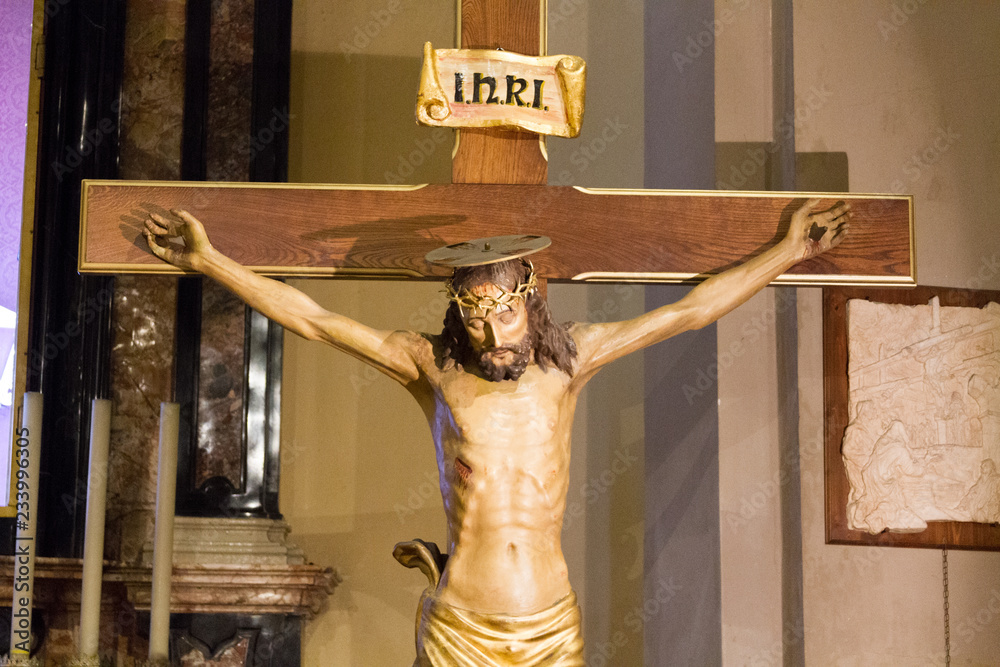 Casorate Primo, Italy. 2017/12/8. Jesus Christ on the cross in the San ...