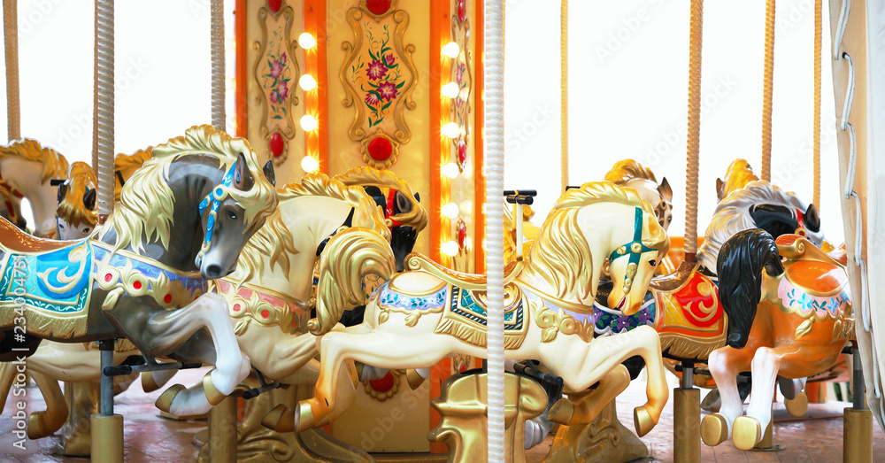 Vintage Beautiful horse Christmas carousel isolated on the white ...
