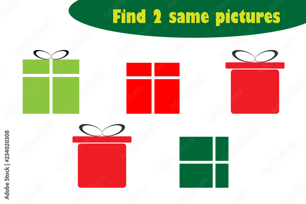 Find two identical pictures, fun education game with christmas gift ...