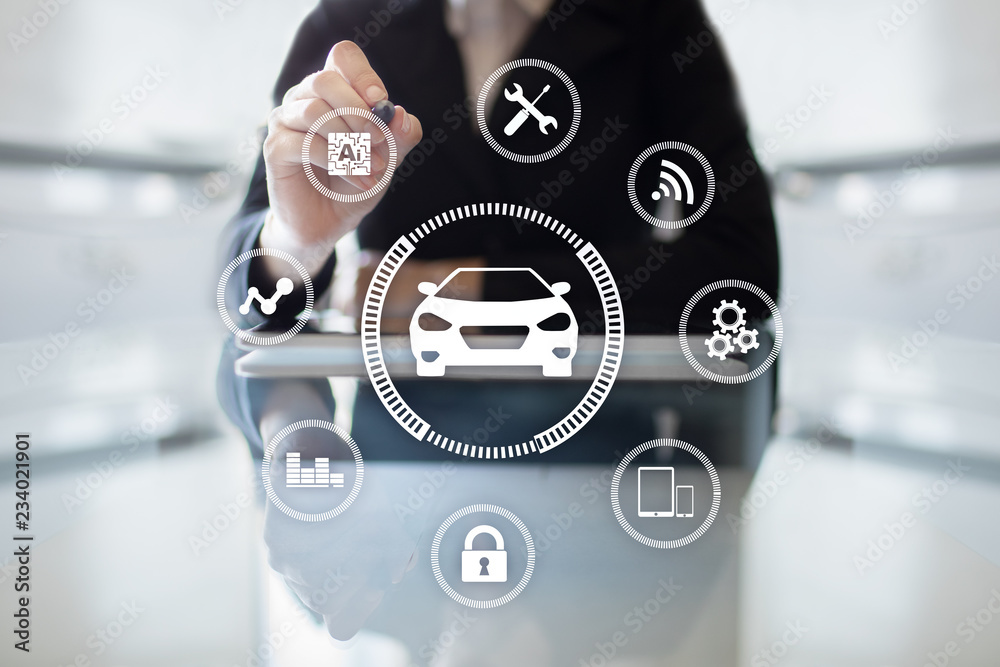 Fotka „Intelligent car, AI vehicle, smart card. Symbol of the car and ...