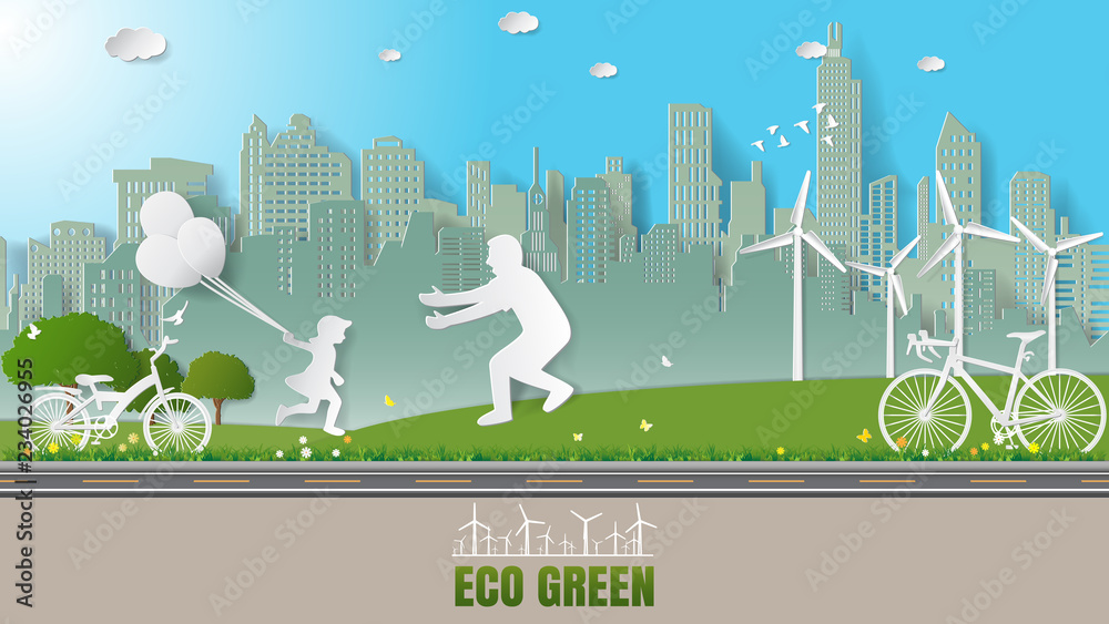 Paper folding art origami style vector illustration. Renewable energy ...