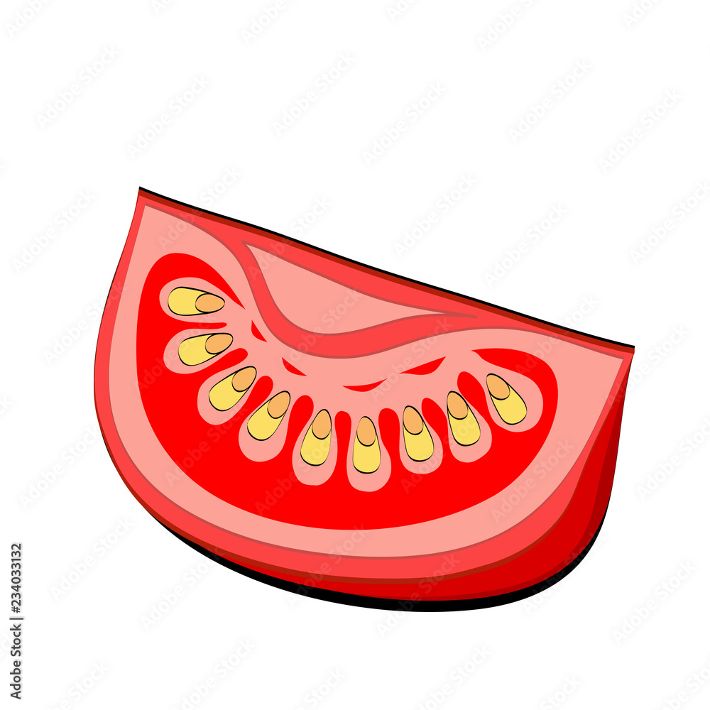 Cartoon tomato slice vegetable on white. Hand draw vector Illustration ...