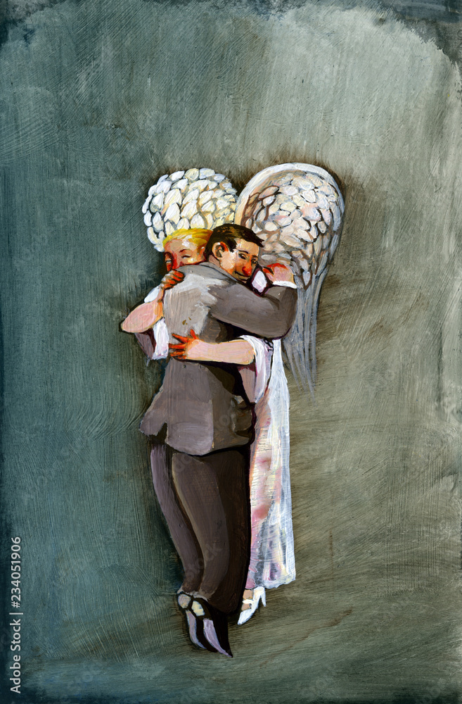 in love guardian angel allegory of meeting our soul acrylic paint ...