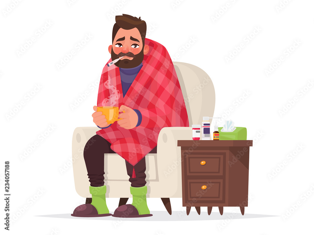 Poster Sick man. Flu, viral disease. Vector illustration – Wall Art ...