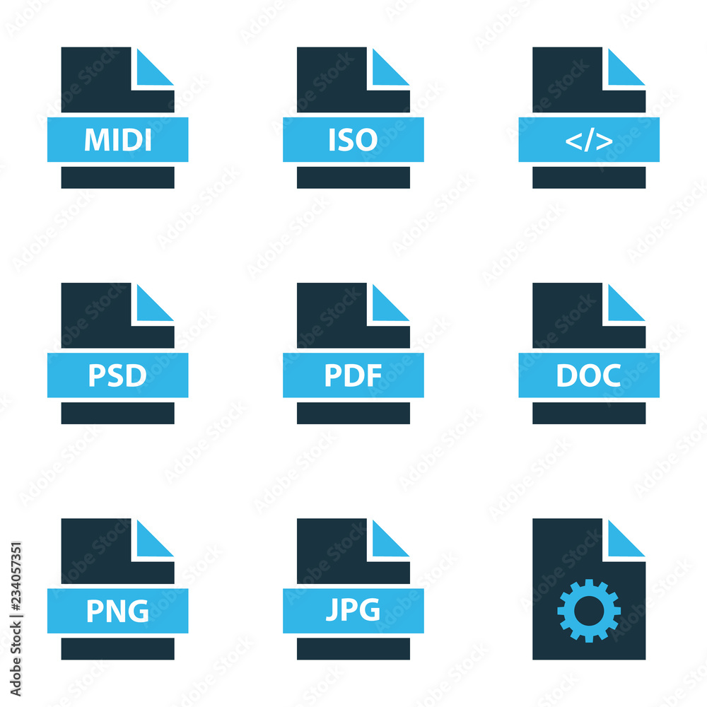 Vetor de File icons colored set with text, file pdf, file png and other ...