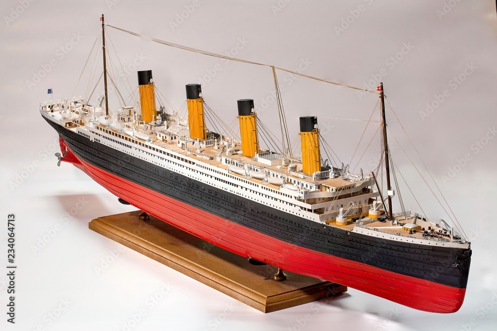 Handmade model of Titanic. Beautiful Handmade model of Titanic isolated ...